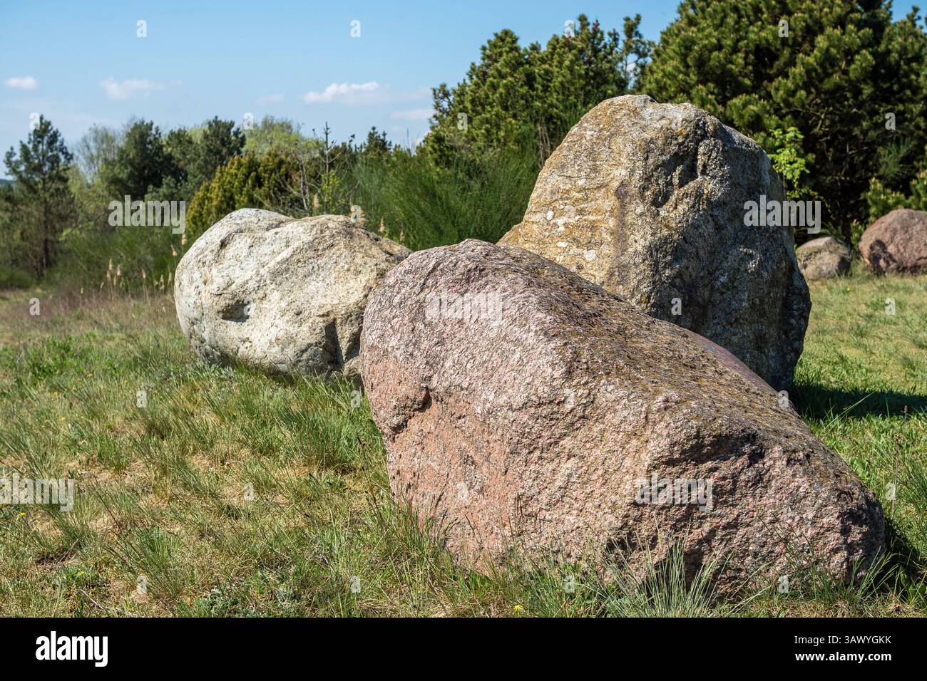 Spremberg, Germany. 20th Apr, 2025. Granite boulders that were moved ...
