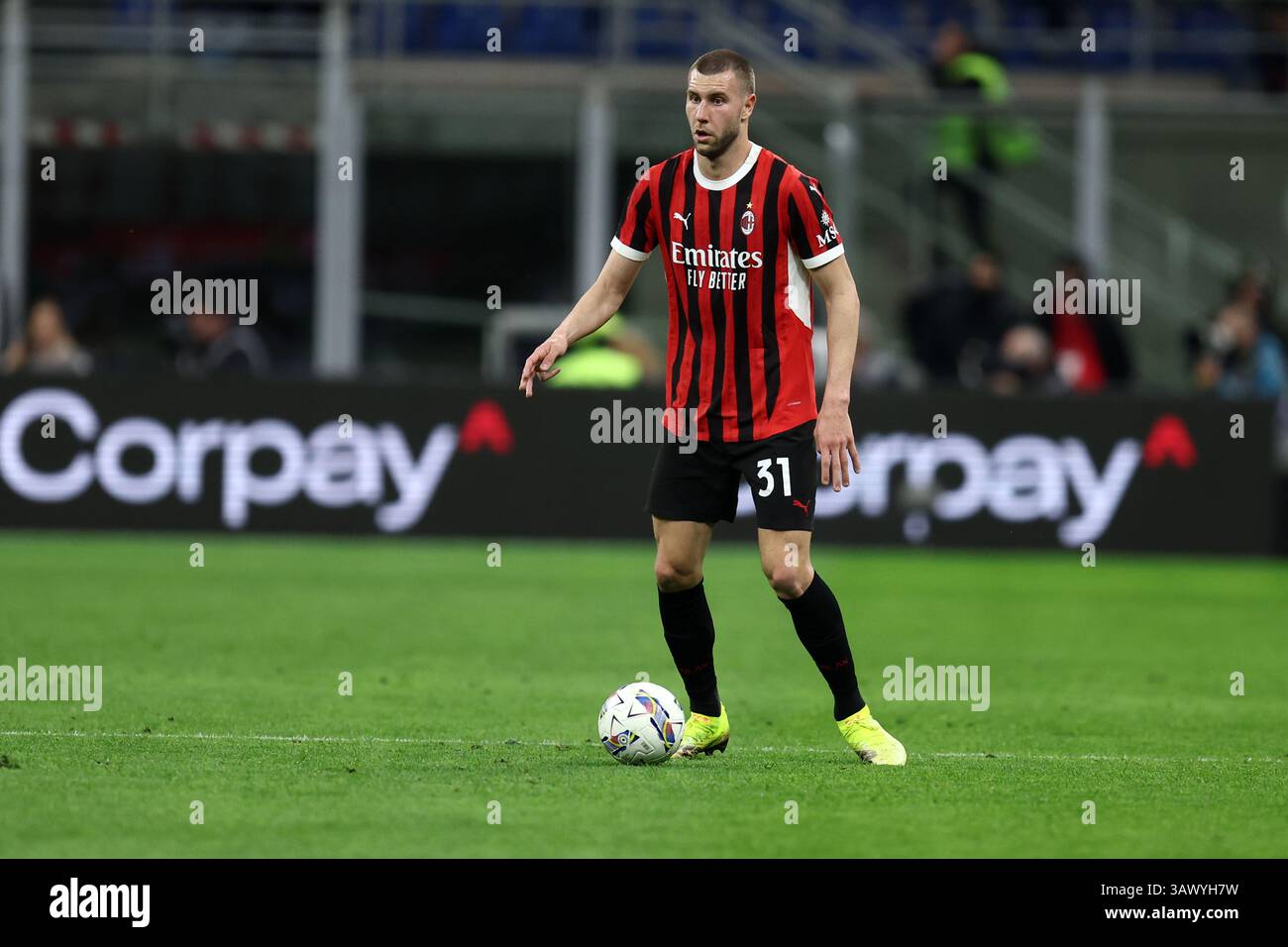 Milano, Italy. 20th Apr, 2025. Strahinja Pavlovic of Ac Milan in action ...