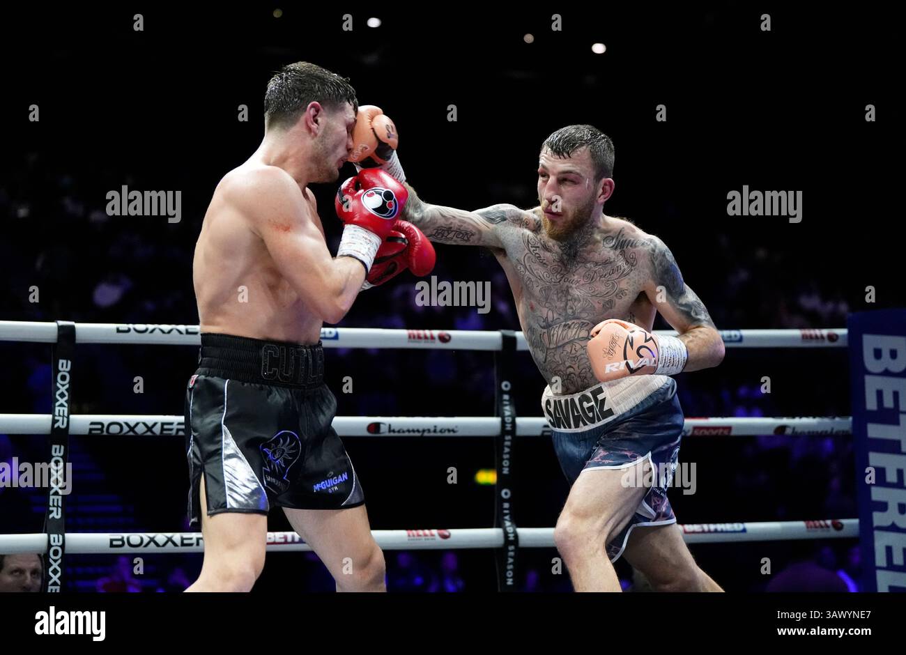 Lee Cutler (left) in action Sam Eggington (right) during the WBC ...