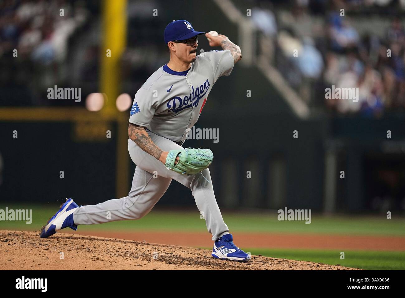 Los Angeles Dodgers relief pitcher Anthony Banda throws to the Texas ...