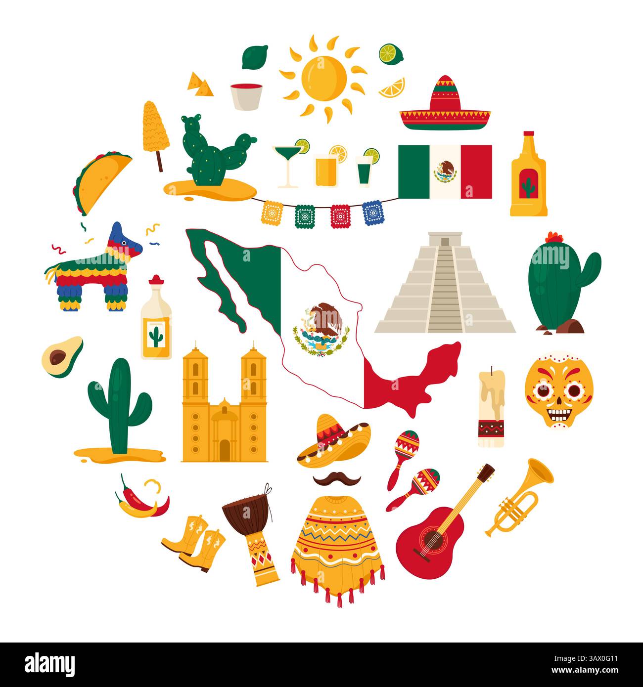 Mexican man mustache and sombrero, poncho and carnival party maracas ...
