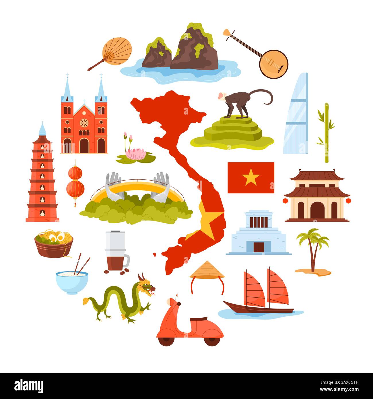 Map and flag of country, Ho Chi Minh Mausoleum, Pho Noodle soup, Saigon ...