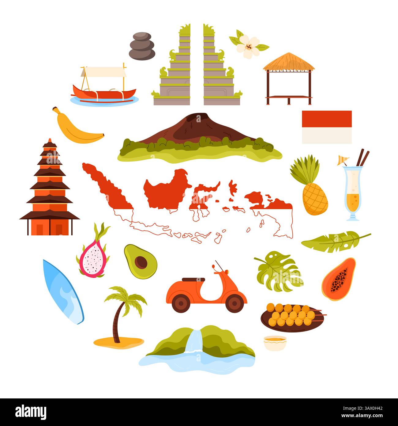 Indonesian flag and map, tropical paradise cartoon vector illustration ...