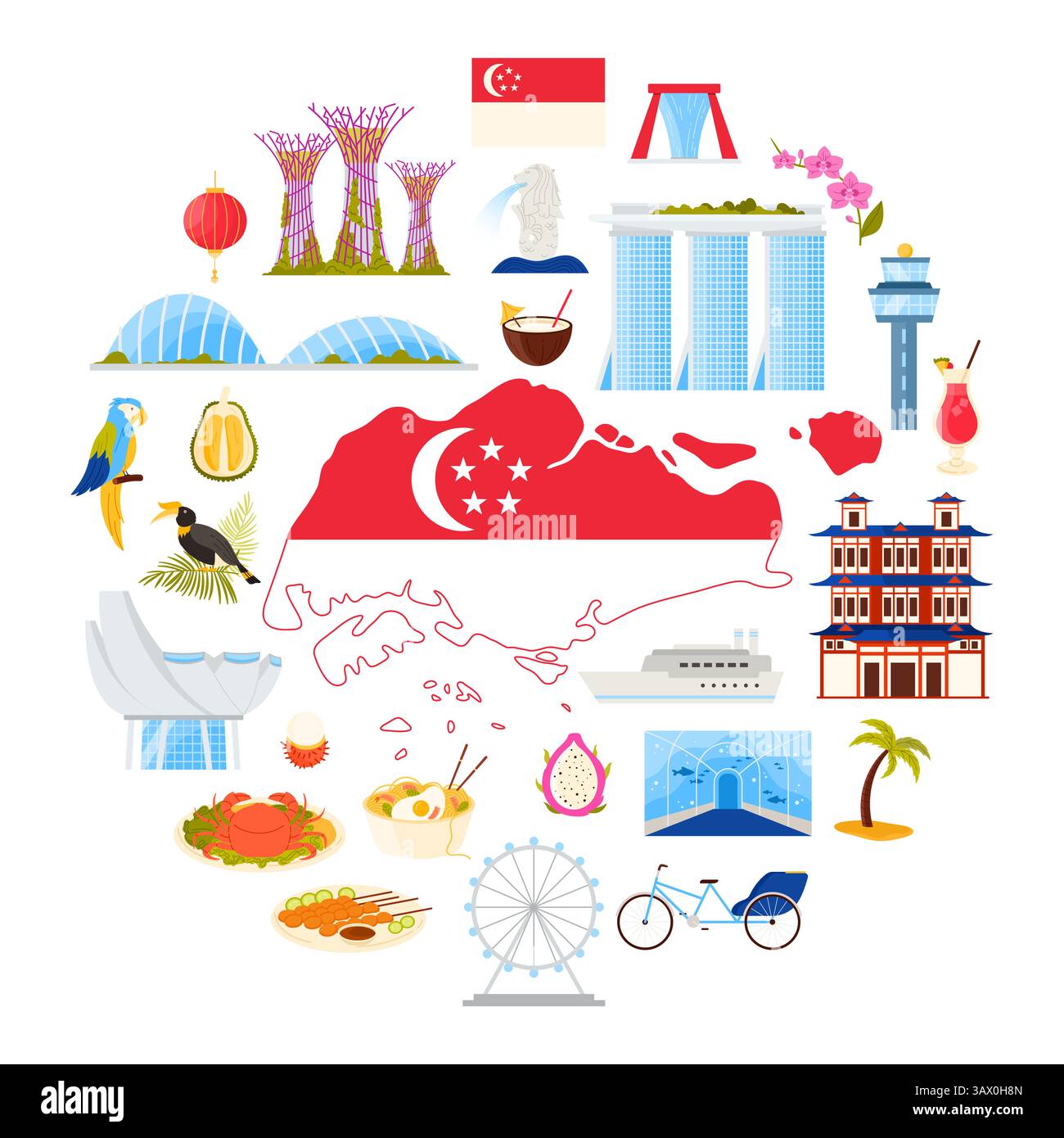 Travel to Singapore, culture elements and birds, city landmarks and ...