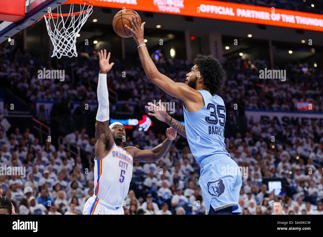 Memphis Grizzlies forward Marvin Bagley III (35) shoots over Oklahoma City Thunder guard ...