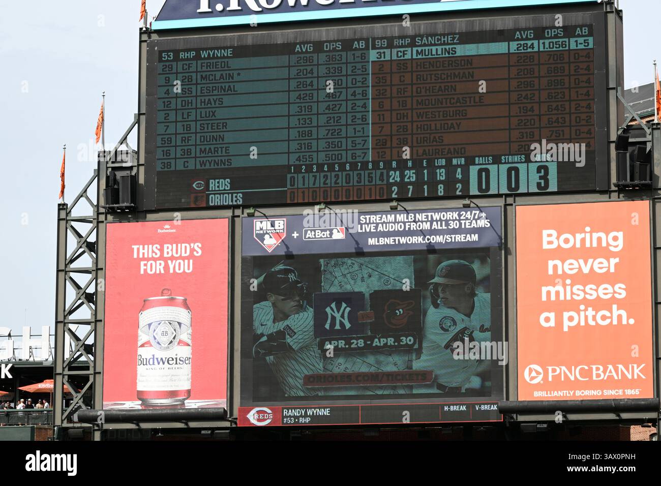 The scoreboard displays the final score after a baseball game between ...