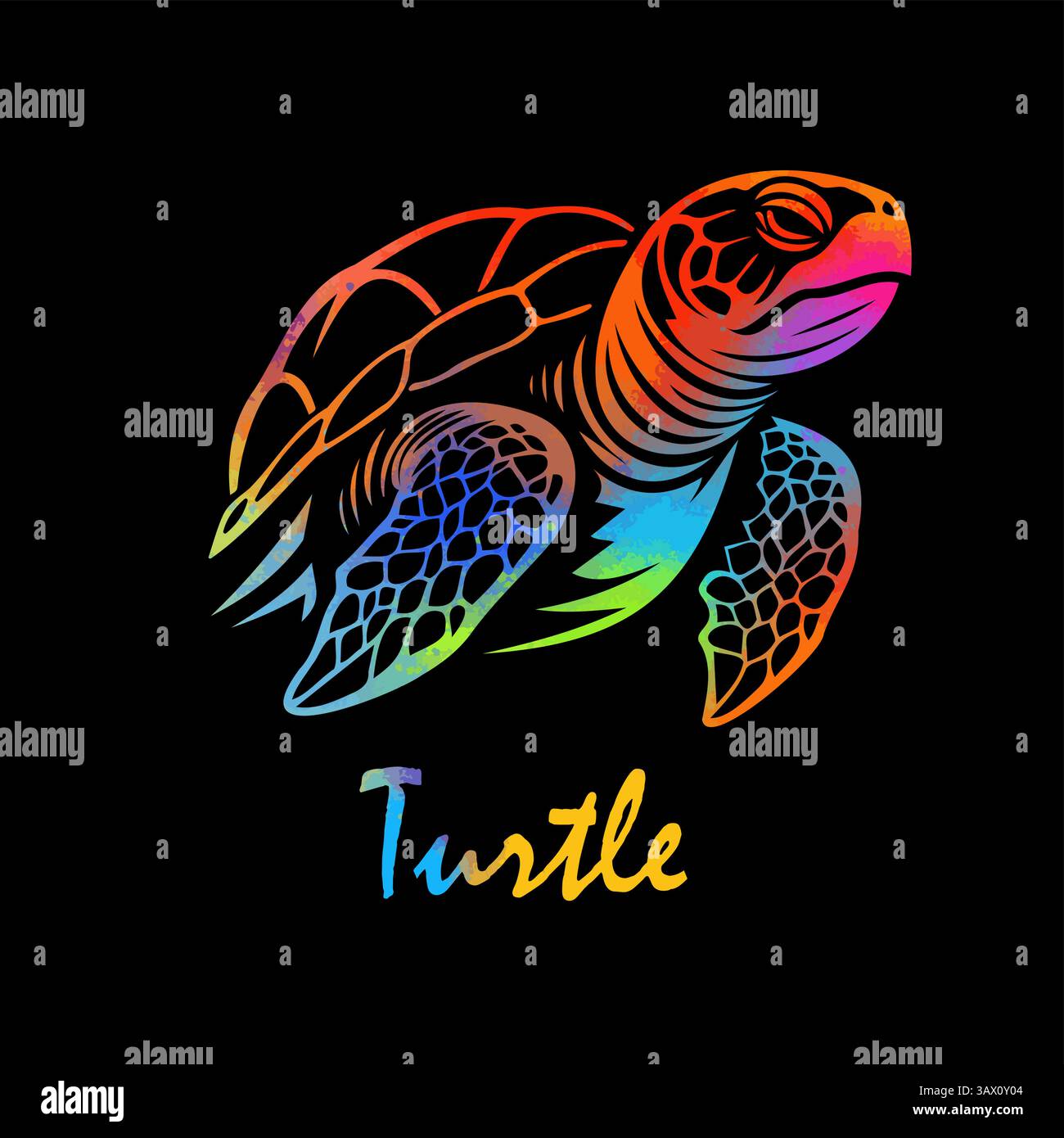 colored turtle on black background. hand drawing. Not AI, Vector ...