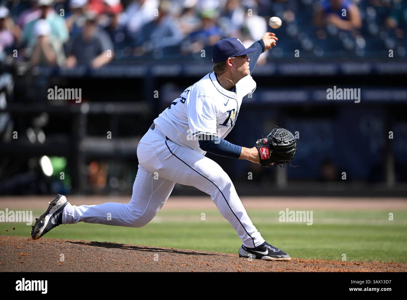 Tampa Bay Rays pitcher Garrett Cleavinger throws to home plate during ...