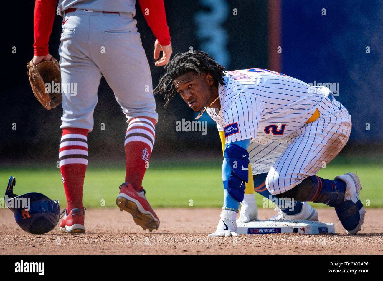 New York Mets' Luisangel Acuña (2) doubles to shortstop during the ...