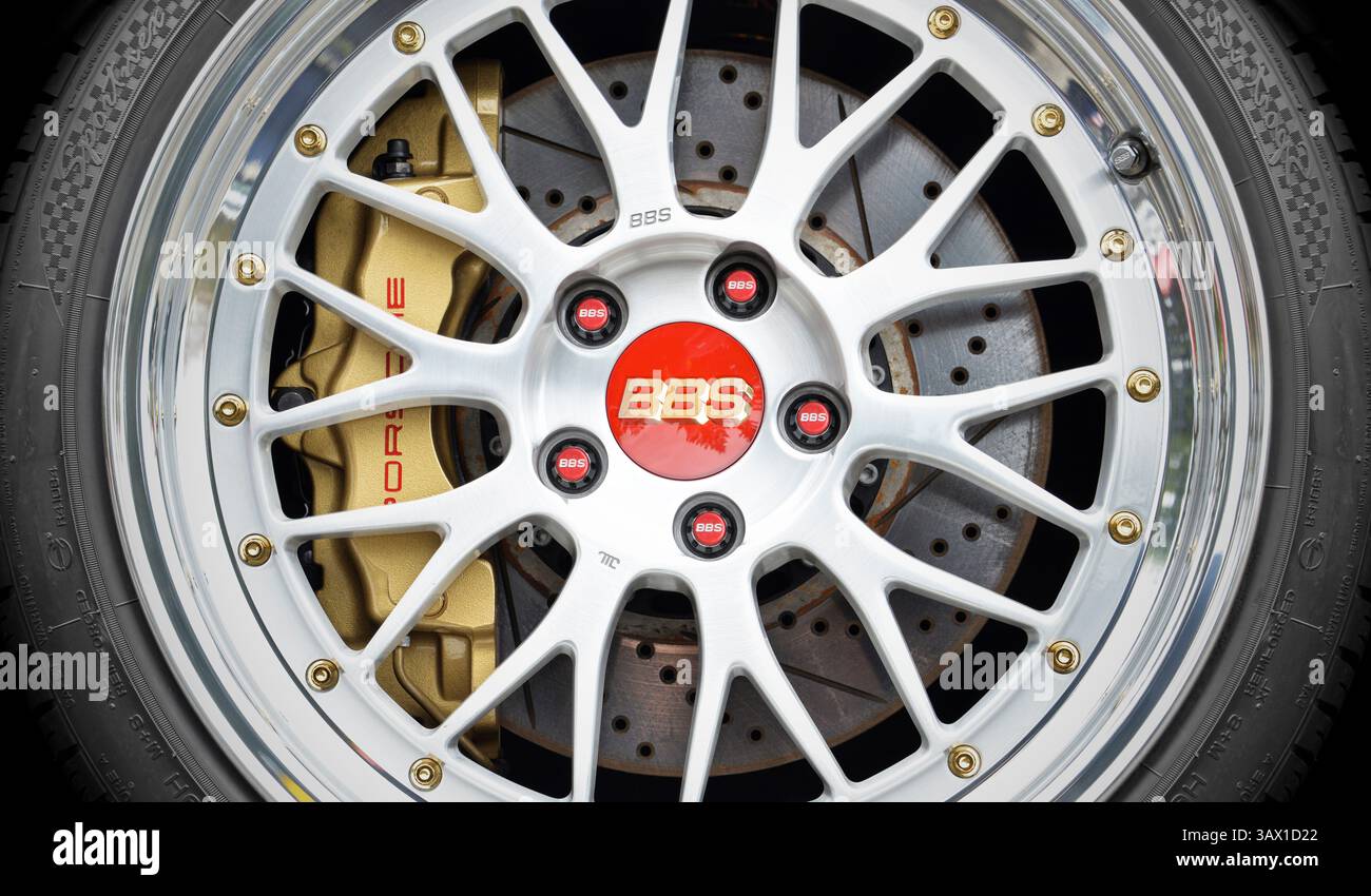 Wheel of a Volkswagon R32 at a car show with Porsche brakes Stock Photo ...