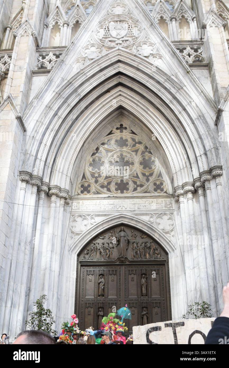 New York, USA. 20th Apr, 2025. St. Patrick's Cathedral is seen on Easter Sunday in New York, NY ...