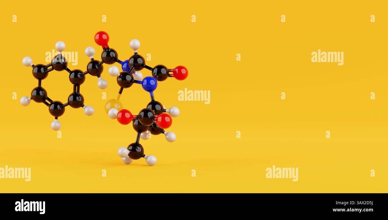 Structural Model of Peniciline Molecule Chemical Formula on a yellow ...