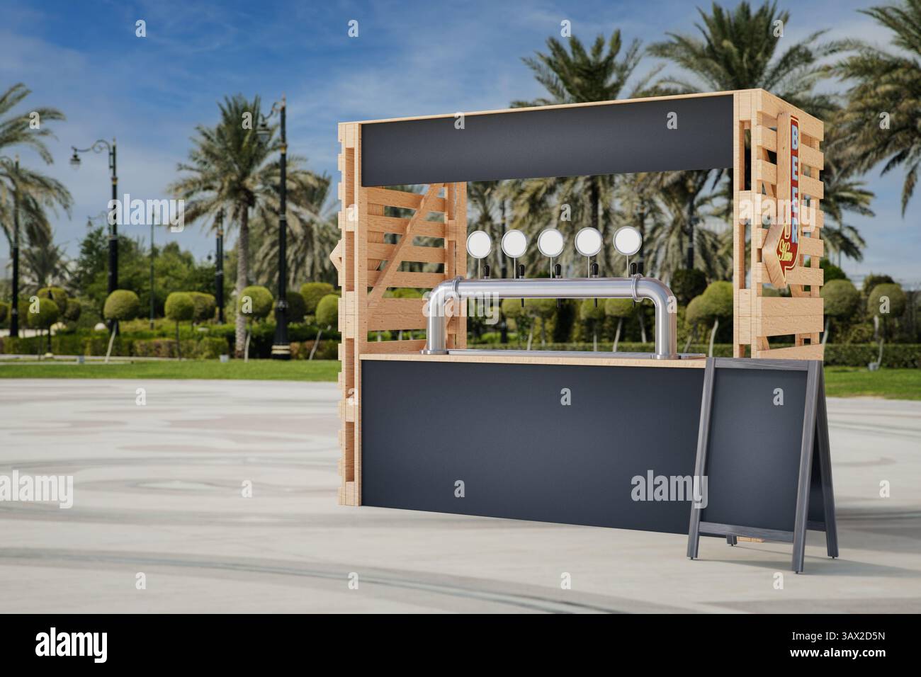 Rustic Vibe Inviting Street Bar Setup. Wooden Beer Booth with Metal ...