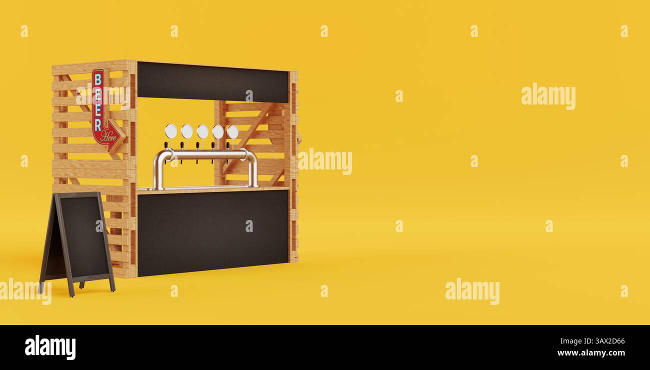 Rustic Vibe Inviting Street Bar Setup. Wooden Beer Booth with Metal ...