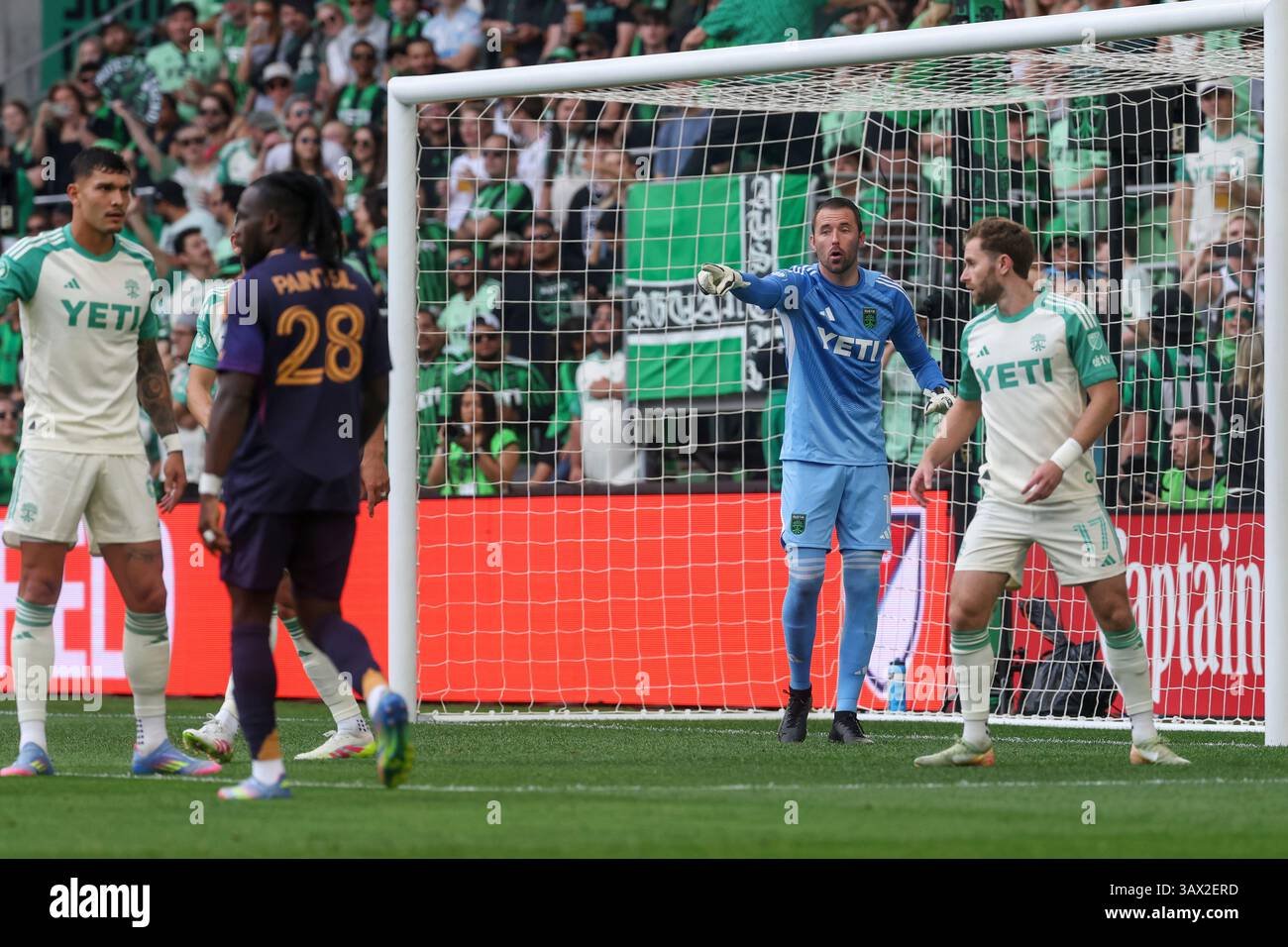 AUSTIN, TX - APRIL 19: Austin FC goalkeeper Brad Stuver (1) directs ...