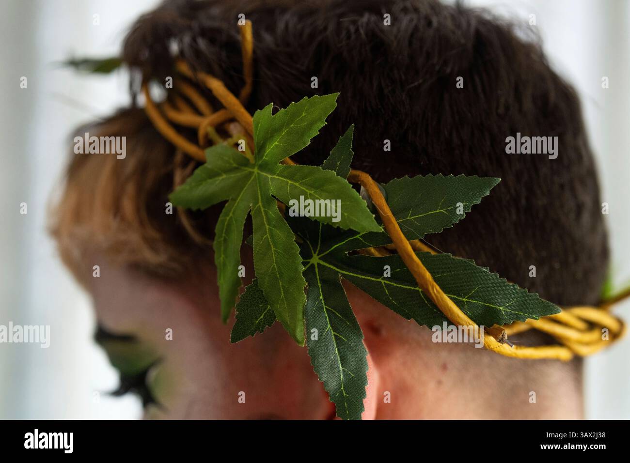Drag performer Ed De'Bull wears a crown with faux marijuana leaves ...