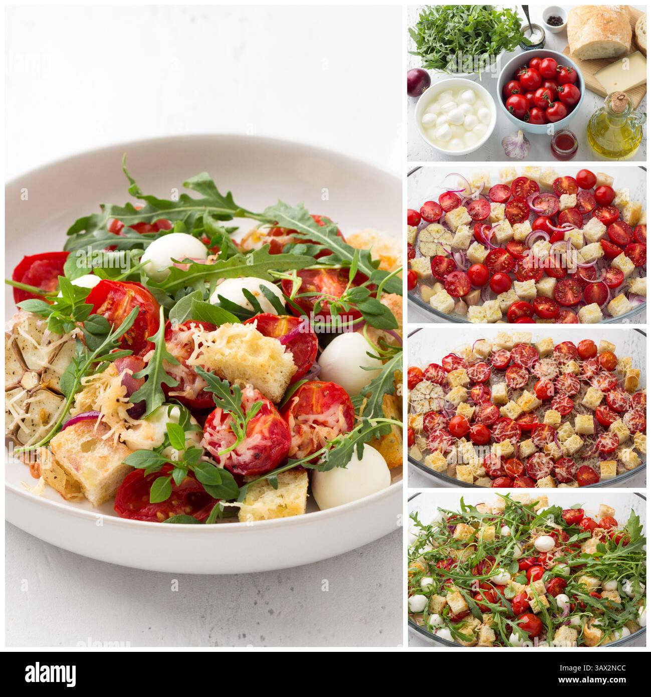 Step-by-step preparation of panzanella salad with cherry tomatoes ...