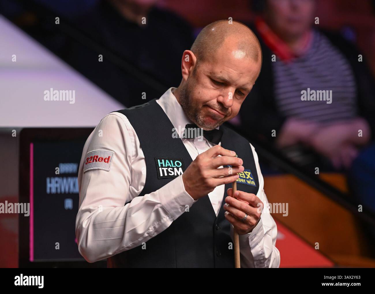Sheffield, England, 20th April 2025. Barry Hawkins reacts during his ...