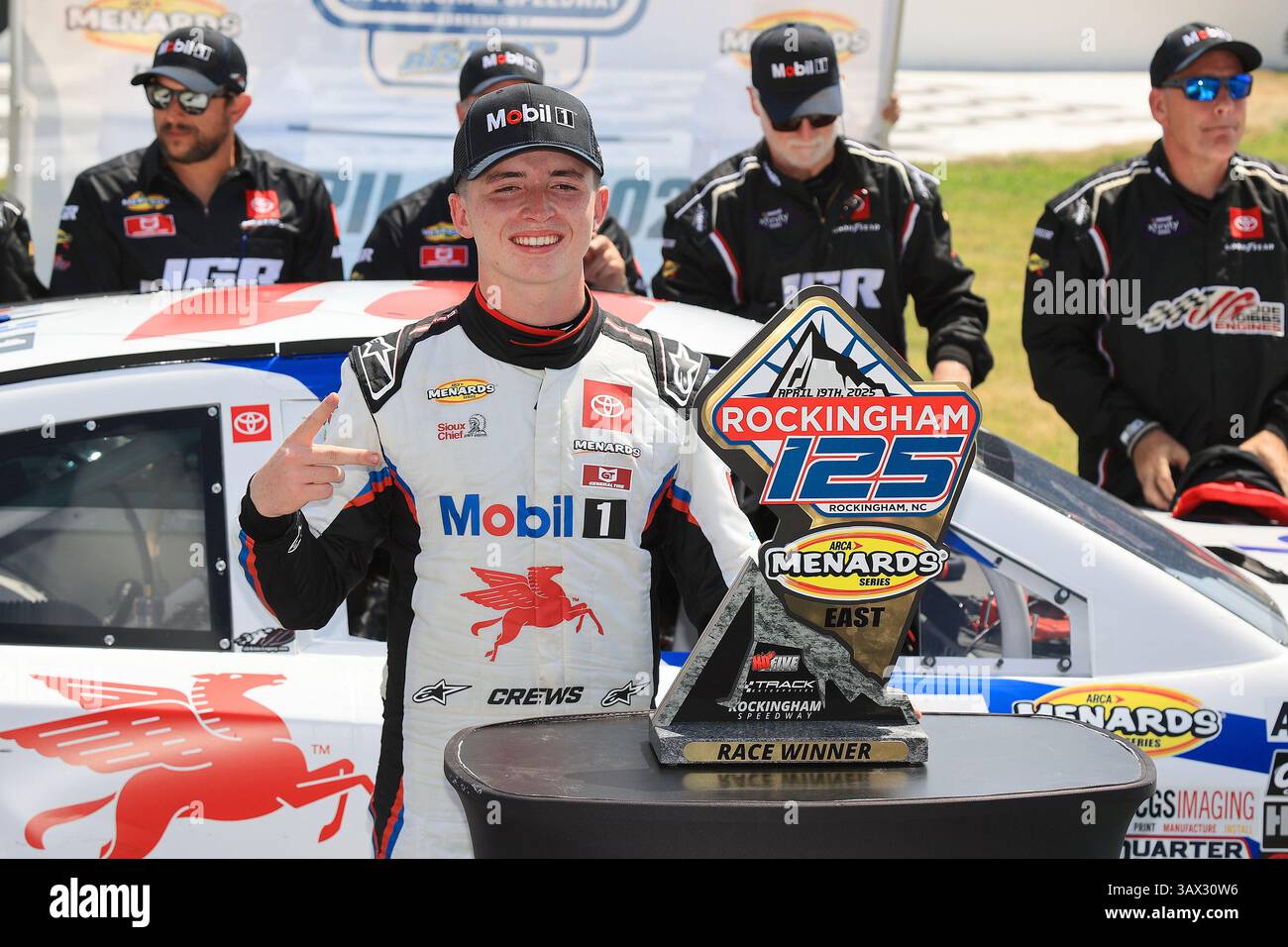 ROCKINGHAM, NC - APRIL 19: Brent Crews (#81 Mobil 1 Toyota) celebrates ...