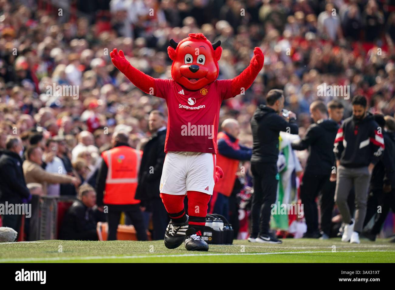 Manchester, UK. 20th Apr, 2025. Fred the Red United mascot during the ...