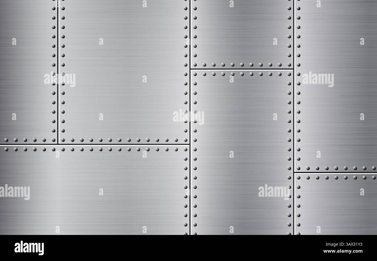 Metal rivets. Steel texture with brushed panels. Riveted industrial ...