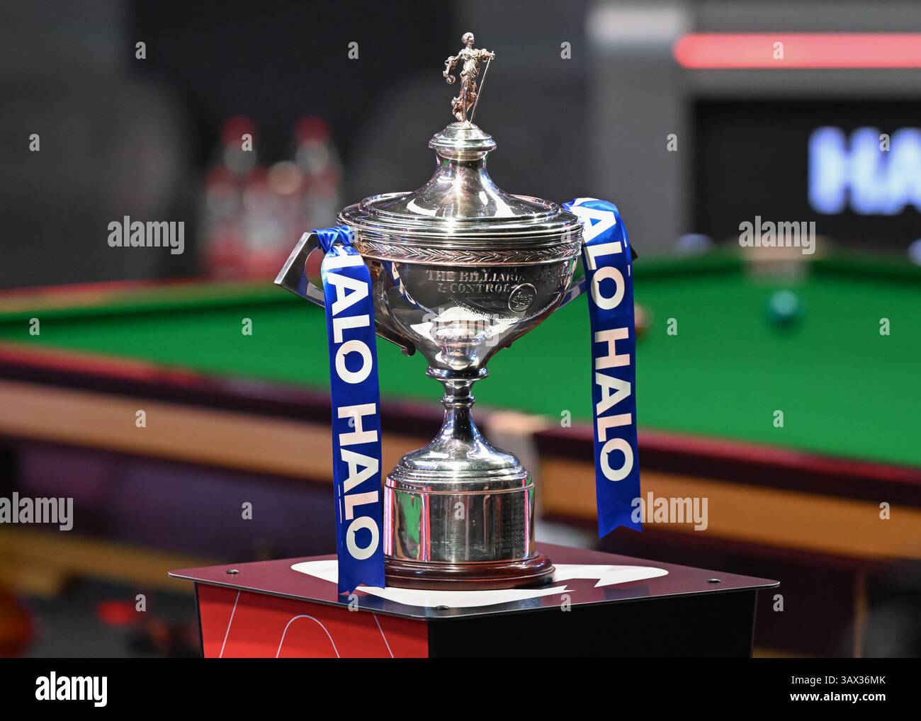 Sheffield, UK. 20th Apr, 2025. The Halo World Championship trophy ...