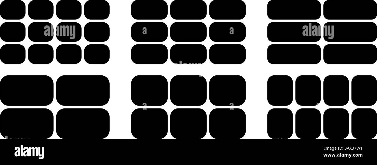Set of rectangle shapes divided into equal parts. Collage, story or ...