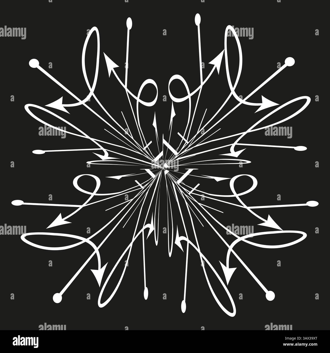 Abstract arrows explosion. Symmetric vector direction. White motion ...