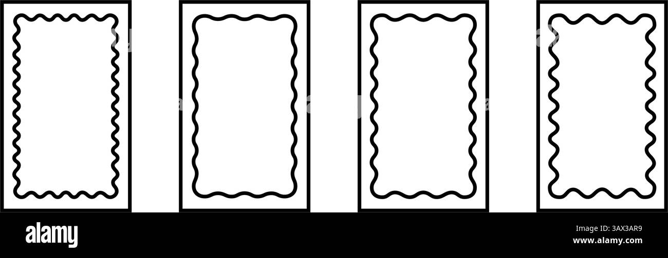 Set of rectangle frames with wavy inner edges. Vignettes for pictures ...