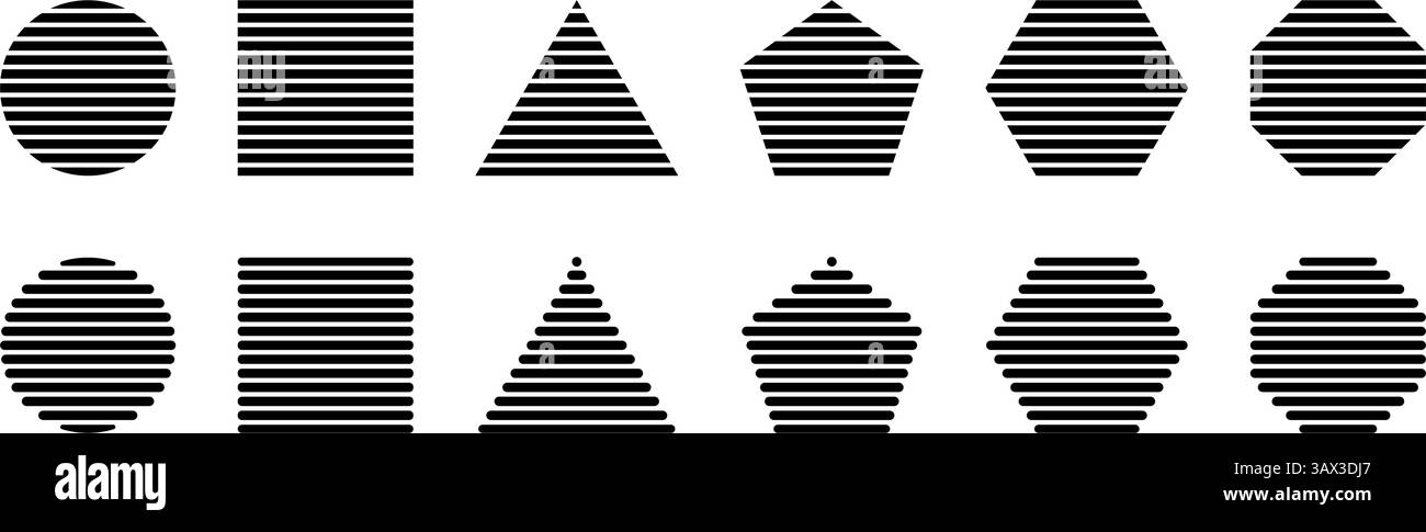 Set of stripy circle and triangle, pentagon and square, hexagon and ...