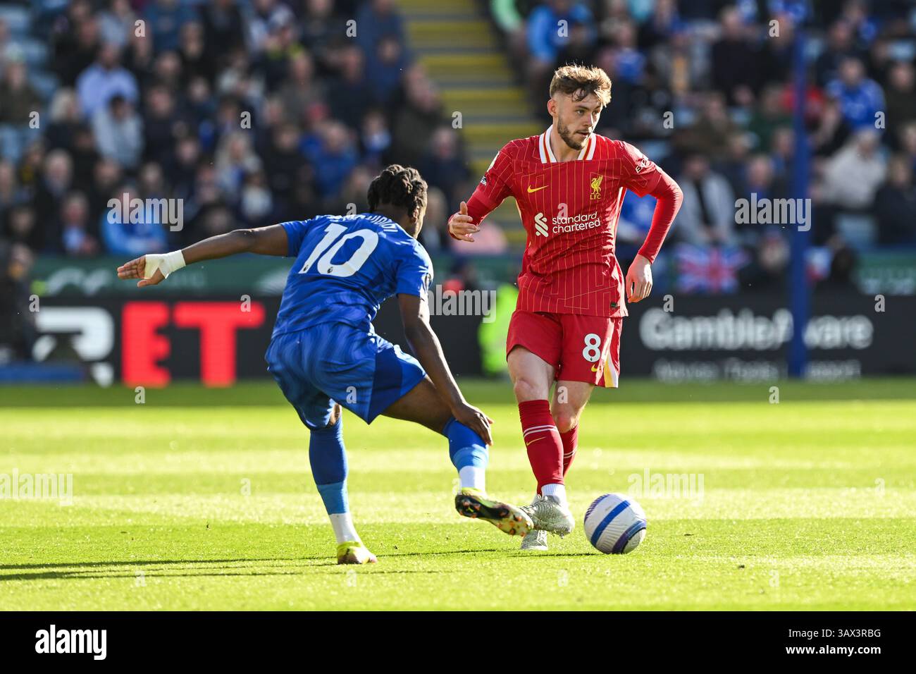 Leicester, England, 20th April 2025. Conor Bradley of Liverpool in ...