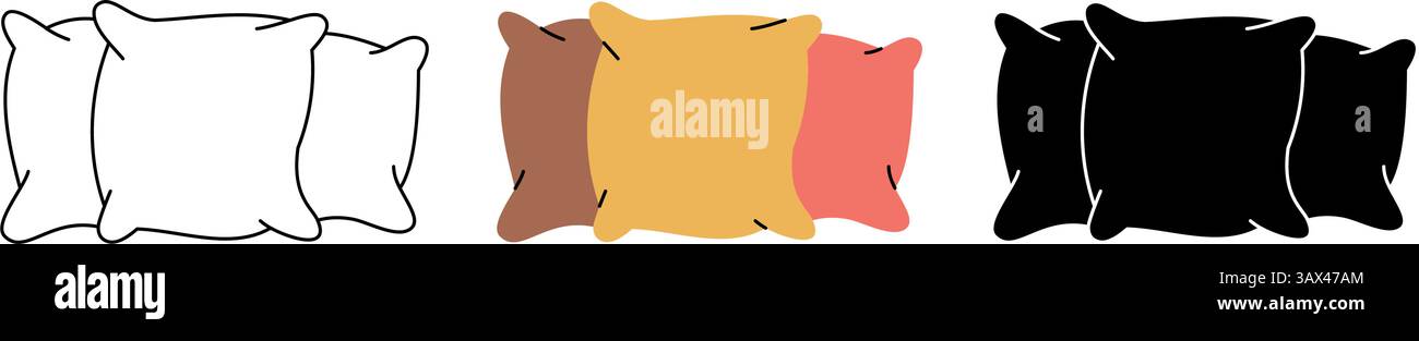 Three comfortable pillows icon set. Orthopedic pillows. Vector ...