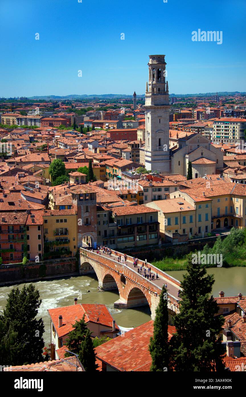 Stunning aerial view of Verona, Italy, featuring the iconic Ponte ...