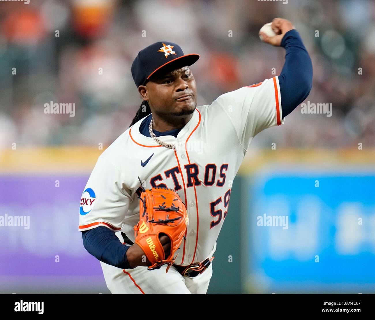 Houston Astros starting pitcher Framber Valdez (59) pitches to San ...