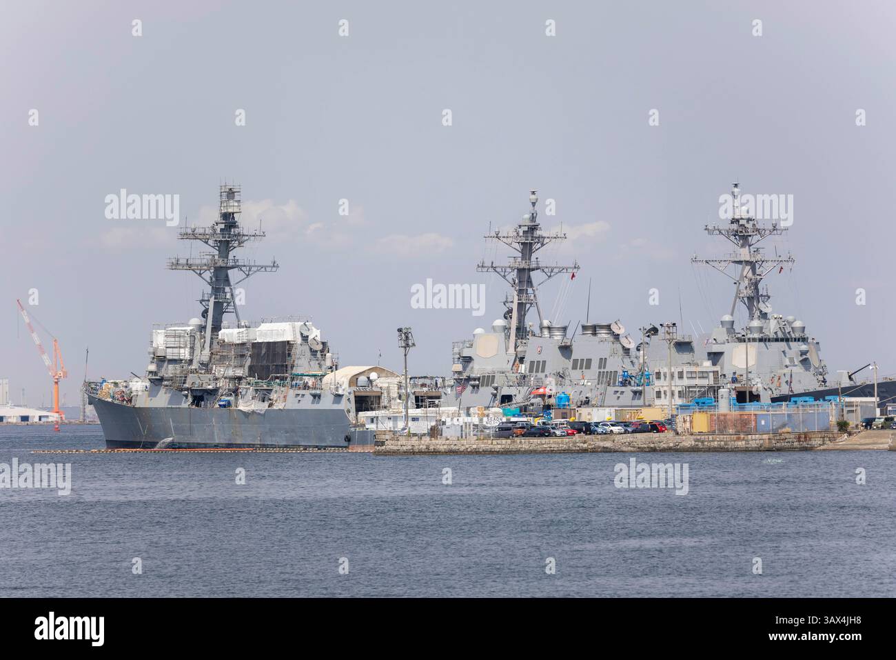 Yokosuka, Japan. 08th Apr, 2025. US Navy ship inside the naval base in ...
