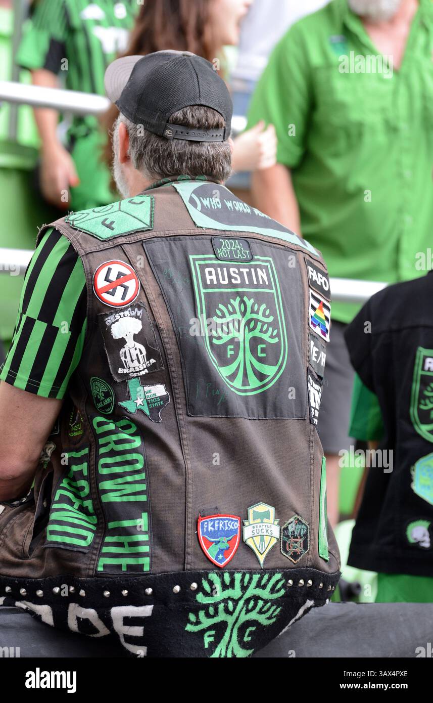 AUSTIN, TX - April 19: An Austin FC fan displays his colors prior to ...