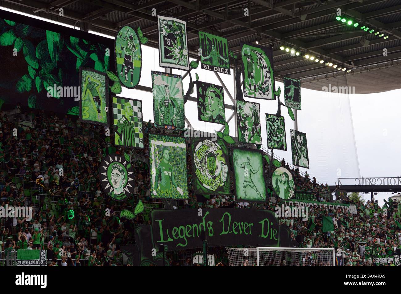 AUSTIN, TX - April 19: Austin FC supporters display a new tifo prior to ...