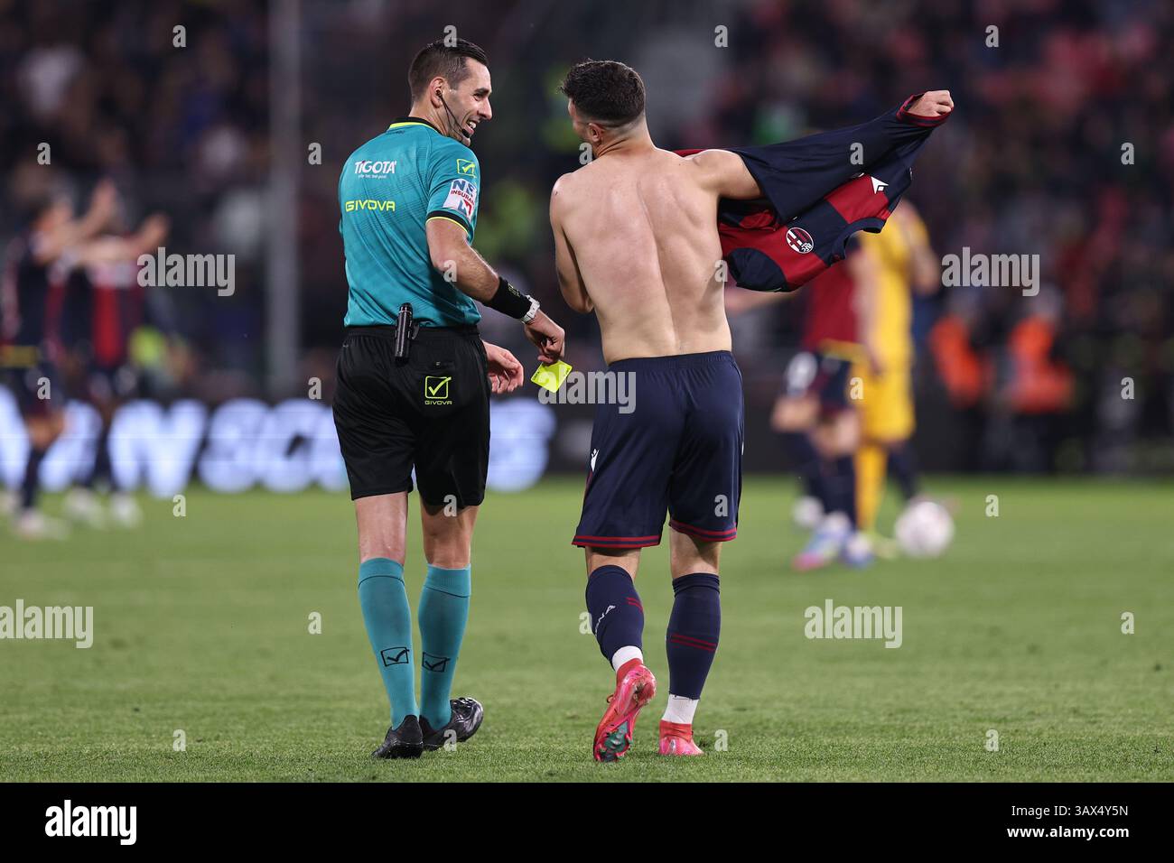Riccardo Orsolini (Bologna) Andrea Colombo (Referee) celebrates after ...