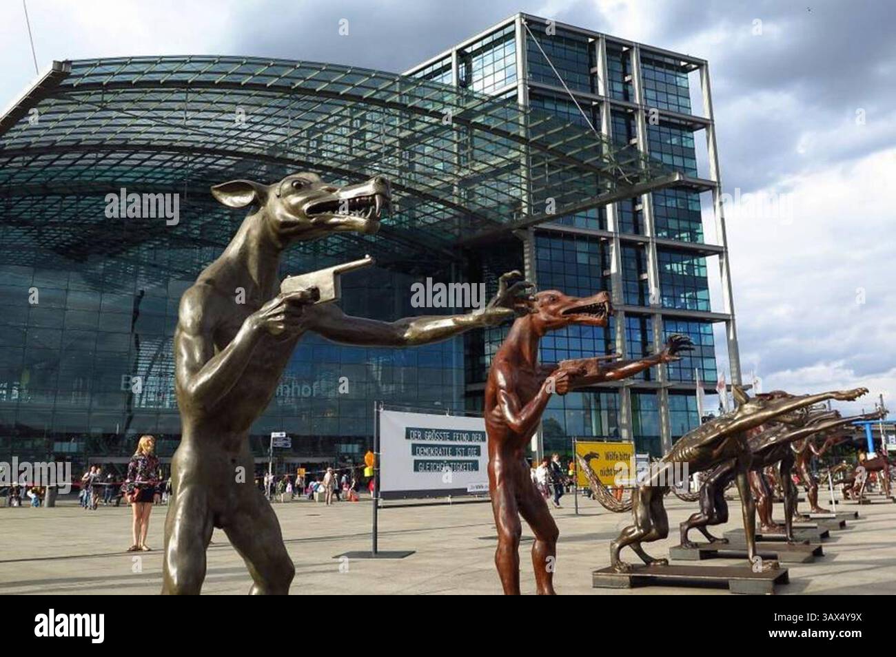 April 25, 2016 - Nuremberg, DEU - These wolves standing upright, aiming ...