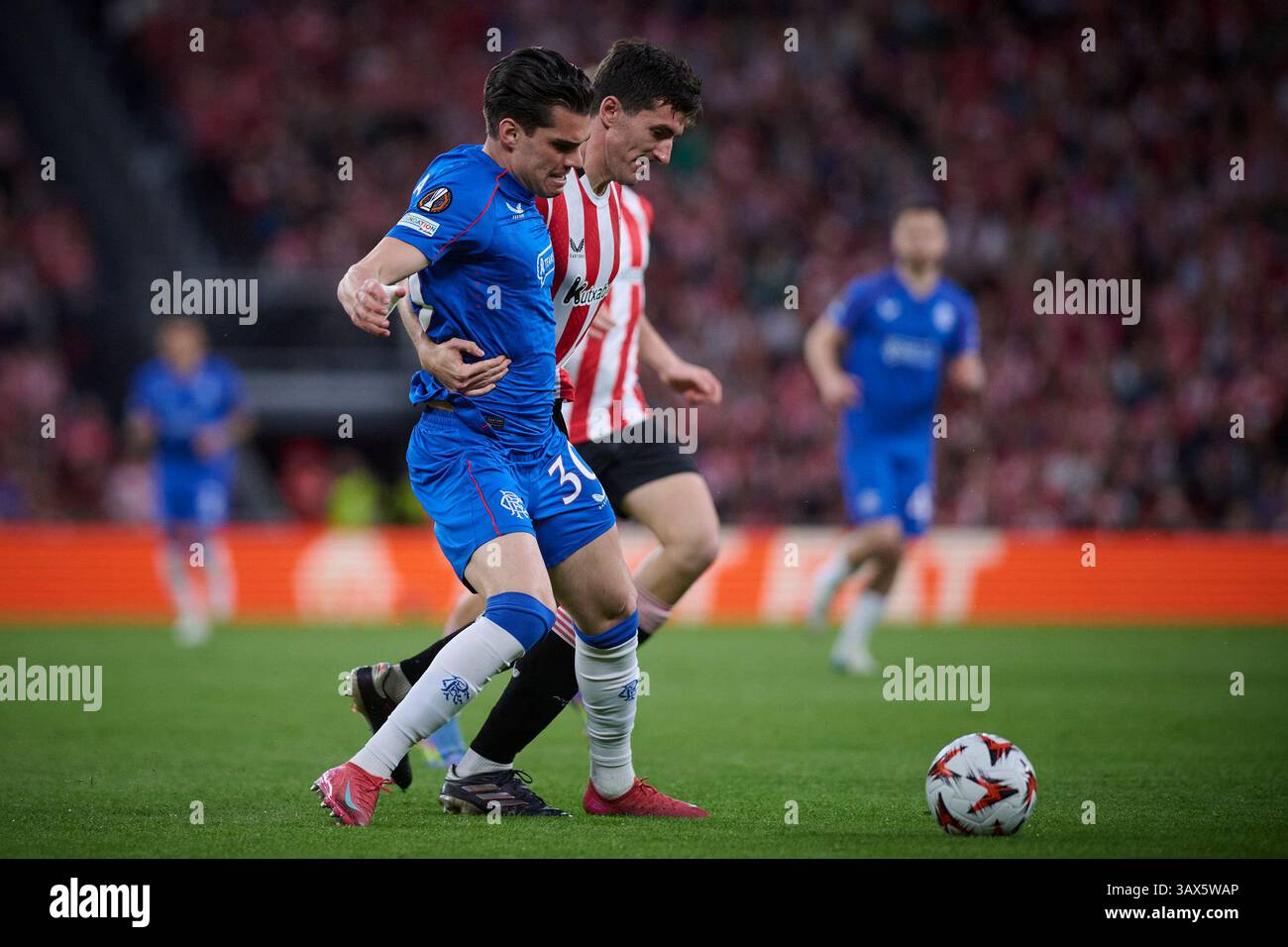 Bilbao, Spain. 17th Apr, 2025. Athletic Club's Dani Vivian (r) and ...
