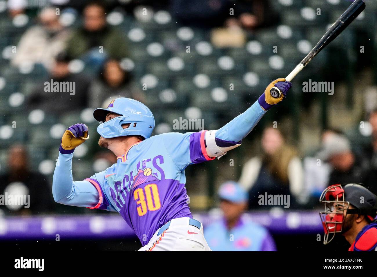 DENVER, CO - APRIL 20: Colorado Rockies second baseman Aaron Schunk (30 ...