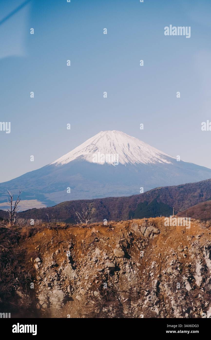 Distant view of a Mount Fuji under a clear sky Stock Photo - Alamy