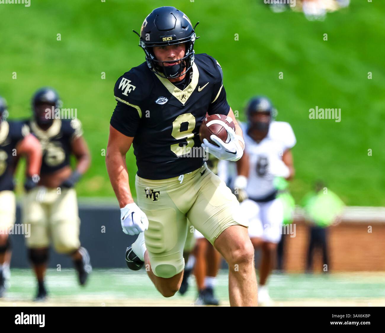 April 19, 2025: Wake Forest senior Sawyer Racanelli (9) runs ball after ...