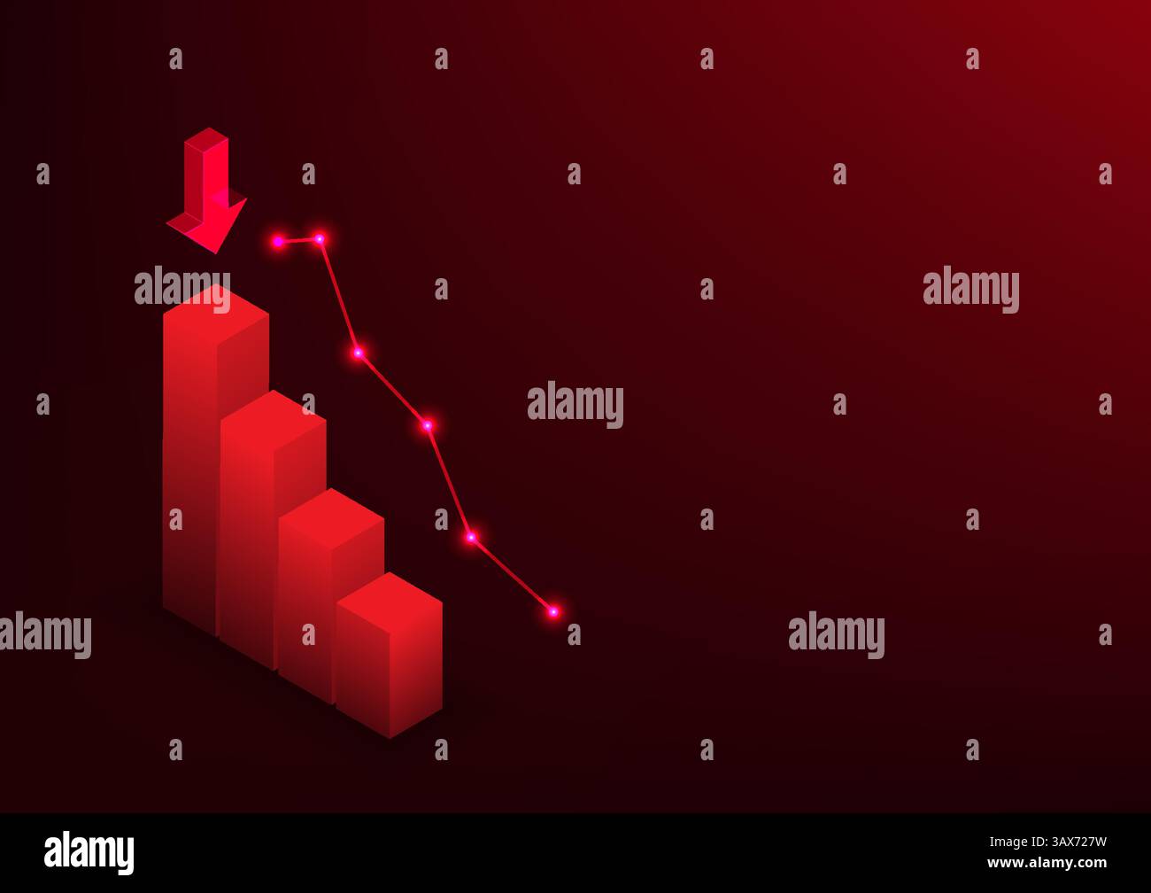 Bar charts with downward arrows indicate losses, declining profits, or ...