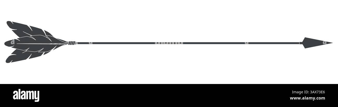 Hunting arrow. Long arrow with fletching and tip. Black silhouette ...