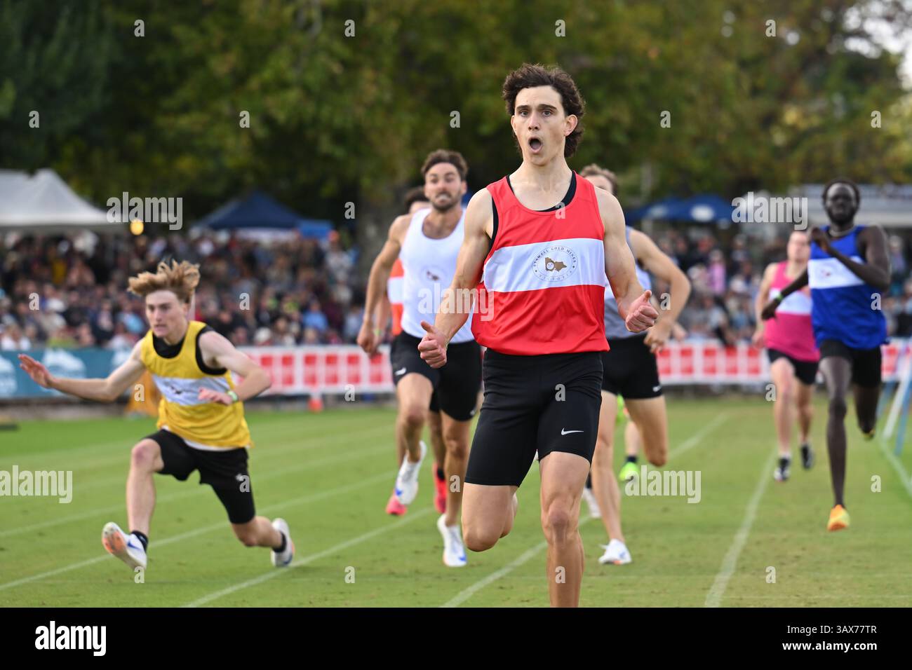 Stawell, Australia. 21st Apr, 2025. Hudson Downes wins the 400m Open ...