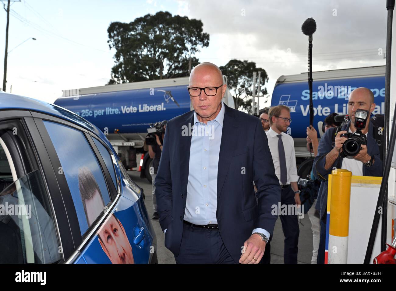 Leader of the Opposition Peter Dutton at a petrol station in Carrum ...