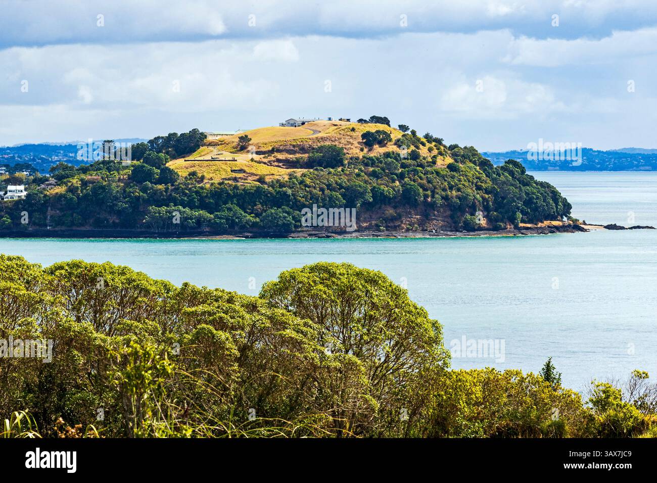 View of North Head in Auckland, New Zealand across the harbour entrance ...