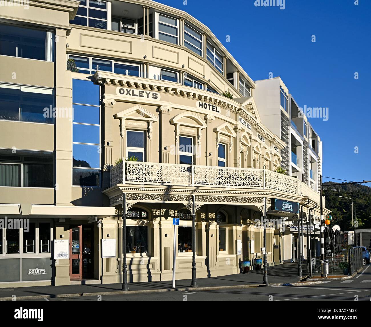 Picton, New Zealand - April 12, 2025; Historic luxury Oxley Hotel on ...