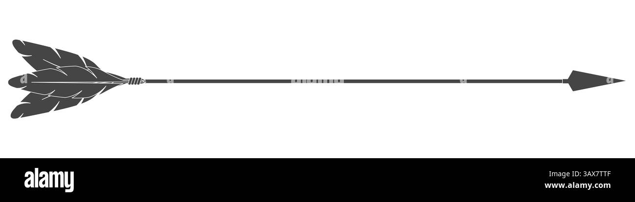 Hunting arrow. Long arrow with fletching and tip. Black silhouette ...